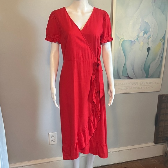 LOFT | Dresses | Loft Red Midi Wrap Dress | Poshmark